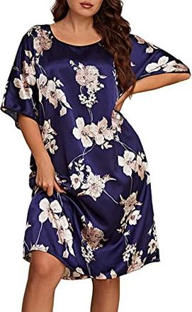 Generic Chemise De Nuit Femme Manches Longues Chemise de Nuit pour Femmes Lingerie Satin Chemise Lingerie Sexy Nuisette Pleine Glisse Robe de Nuit Sexy Glisse