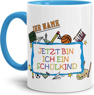 Tassendruck Einschulungs-Tasse Jetzt bin ich ein Schulkind - ABC-Schütze/Schule/Kind / 1. Klasse/Geschenk zur Einschulung/Schul-klasse/Personalisiert/mit Name/Inn