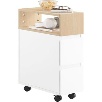 SoBuy Sobuy - FBT155-WN Bout de Canapé sur Roulettes Table de Chevet Table de Nuit Table dAppoint avec 1 Compartiment Ouvert et 2 Tiroirs