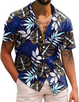 Generic Chemise hawaïenne à manches courtes pour homme - Chemise dété légère et ajustée - Chemise décontractée - Chemise de plage - Chemise de vacances - Chem