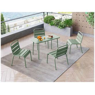 Vente-Unique Salle &agrave; manger de jardin pour enfants en m&eacute;tal - une table et 4 chaises empilables - Vert amande - POPAYAN de MYLIA