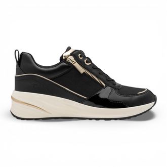 Tamaris Tamaris Damen-Sneaker mit Plateau, schwarz-golden, mit Rei&szlig;verschluss und Schn&uuml;rung
