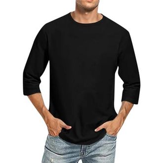 Generic Dyhxuan T-shirts pour hommes &agrave; manches 3/4 - D&eacute;contract&eacute; - Couleur unie - Hauts d&eacute;t&eacute; sportifs - Haut de fitness - Col rond - Tunique - Grandes tailles