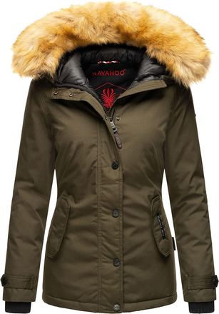 Navahoo warme Damen Winter Jacke Winterjacke Parka Mantel Kunstfell B392 [B392-Laura2-Olive-Gr.XS]
