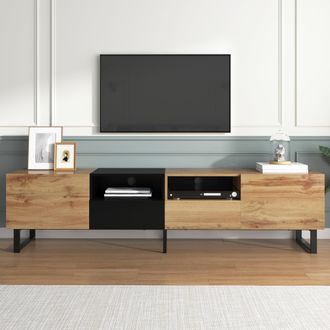 Generic TV-Schrank mit T&uuml;ren Schubladen TV-St&auml;nder mit Offenen Regalen Lowboard f&uuml;r Schlafzimmer Wohnzimmer TV-Kommode Unterschrank TV M&ouml;bel Tisch Holzfarbe+S