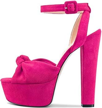 Castamere Femmes Haut High Bloc Chunky Plate-forme Talon Heel Ouvert Bout Lani&egrave;res Cheville Noeud Papillon Sandales Magenta Rouge 43 EU