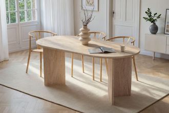 Hanah Home Elegant Dining Table, Travertine Color, 180 x 75 x 89.5 cm | 100% Melamine Coated Particle Board, 25 mm Thickness | Perfect for Modern Dining Spaces