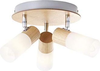 Brilliant lampe Babsan Spotrondell 3flg bois clair/blanc | 3x C35, E14, 3,5W, adapt&eacute; aux lampes &agrave; bougie (non incluses) | &Eacute;chelle A ++ &agrave; E | T&ecirc;tes pivotantes