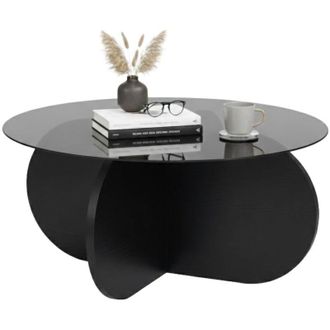 Dmora Cugnoli Couchtisch, rund, Tischplatte aus Glas, Ablage transparent, 75x75x35h cm schwarz