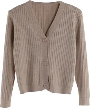 Generic Cardigan &agrave; simple boutonnage pour femme - Col en V - Pour lhiver, oatmeal, Taille Unique