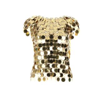 Paco Rabanne Gold Sparkle Discs Top - Femme - Blouses et Chemises - Jaune - Taille: 34 FR