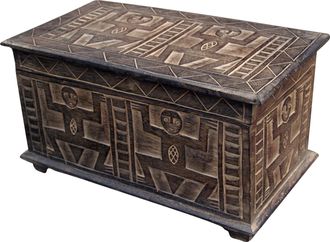 Guru Shop Handbeschnitzte Balsaholz Truhe, Braun, Size:17x60x17 cm
