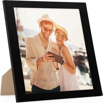 Photolini Bilderrahmen 20x20 cm Schwarz MDF-Holz, breite Rahmen, modern, bruchsicheres Acrylglas, zum Aufhängen & Aufstellen, extra Zubehör - für Ihre stilvolle