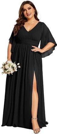 Ever-pretty Robe de Demoiselle dhonneur Élégante avec Manches À Volants et Taille Empire Noir 48