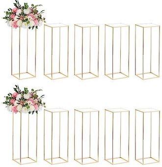 Nuptio Lot de 10 vases dor&eacute;s pour tables de table de mariage, vase de sol en m&eacute;tal, support de fleurs g&eacute;om&eacute;trique de 80 cm de haut, pr&eacute;sentoir de fleurs rect
