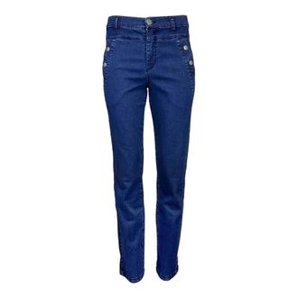 2-Biz High-Waist Denim Hose mit seitlichen Kn&ouml;pfen - - Jeans - Damen - Blau - XS