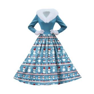 Generic Robe de Noël élégante pour femme - Robe de fête dhiver en fourrure avec col en V - Motif sapin de Noël - Robe décontractée - Longueur genou, turquoise