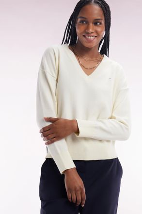 Eden Park Pull Col V En Coton Beige Coupe Décontractée