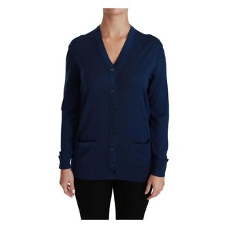 Dolce & Gabbana Femme, Pulls, Bleu, Taille: 34 FR Plunging Long Sleeve Cardigan