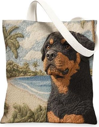 Generic Sac fourre-tout fantaisie en toile motif chien Rottweilers 33 x 38 cm, sac d&eacute;picerie r&eacute;utilisable pour femme, peinture danimaux domestiques, d&eacute;coratio