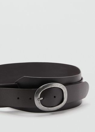 Mango Ceinture large cuir chocolat - Femme - S - MANGO