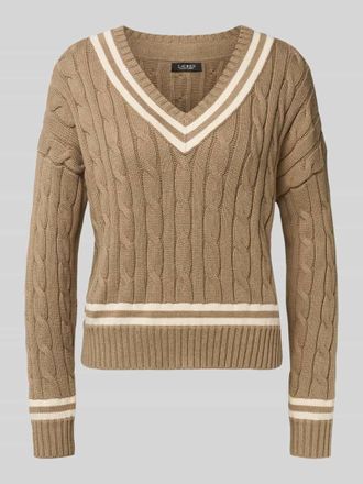 Lauren Ralph Lauren Strickpullover mit Zopfmuster und V-Ausschnitt Modell TEDURPH