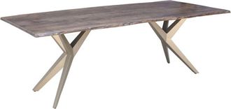 Massivmoebel24 Baumtisch Akazie 180x90x76 grau lackiert Beine silber matt FREEFORM 4 35