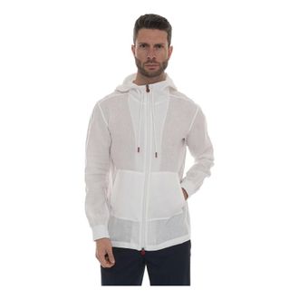 Kiton Homme, Vestes, Blanc, Taille: M Sweat &agrave; capuche en lin avec fermeture &eacute;clair