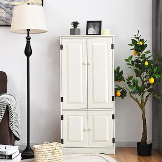 Costway Costway - Mehrzweckschrank Vintage,Flurschrank mit verstellbarem Regal,Badschrank Waescheschrank Holz,Aufbewahrungsschrank Landhausstil,Kommode f&uuml;r
