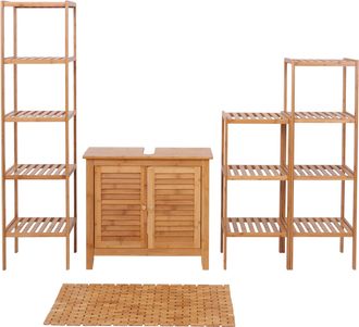 Mendler Badezimmerset HWC-B18, Komplett Badezimmer Badmöbel Badset Badschrank, Bambus