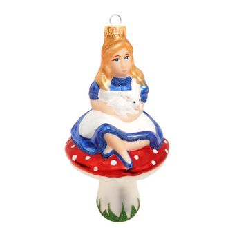 Krebs Glas Lauscha Weihnachtsdekoration/Christbaumschmuck aus Glas - Alice auf dem Pilz - Farbe: Mehrfarbig - Gr&ouml;&szlig;e: ca. 15 cm