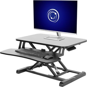 Vivo Vivo DESK-V026KB Höhenverstellbarer Schreibtischaufsatz, Sitz-Steh-Arbeitsplatz für zwei Monitore und Laptop, mit Tastaturablage, Schwarz, 66 cm