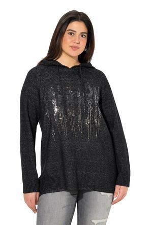 Ulla Popken Damen große Größen Übergrößen Plus Size Strick-Hoodie, A-Linie, Pailletten, Kapuze, Langarm schwarz 54+ 831669100-54+