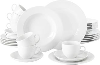 SELTMANN WEIDEN Kombiservice 30-teilig weiß | Set für bis zu 6 Personen | Serie Rondo | beinhaltet je 6 Speiseteller, Suppenteller, Frühstücksteller, Kaffeeober- und 
