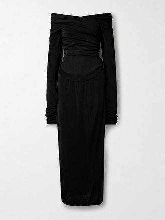 Khaite Fable Schulterfreies Maxikleid Aus Strick Mit Raffungen - Schwarz