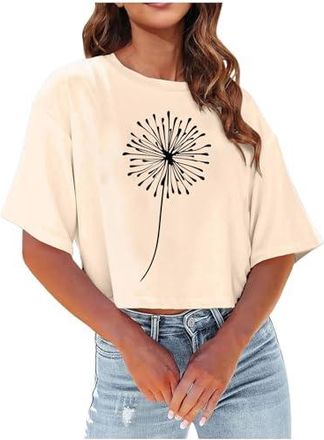 Generic Hauts courts d&eacute;t&eacute; pour femmes &agrave; manches courtes d&eacute;contract&eacute;s et amples - T-shirts courts athl&eacute;tiques 2025 &agrave; col rond - Coupe ample - Joli printemps 20