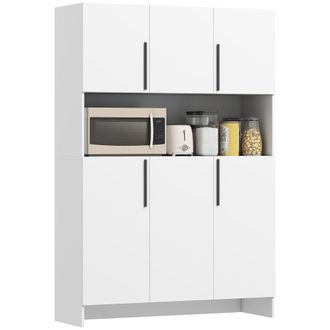 HOMCOM Küchenschrank Buffetschrank mit Arbeitsplatte, 6 Türen, 4 Schränken, Hochschrank mit geräuschlosen Scharnieren, Mikrowellenschrank mit Modernem Design