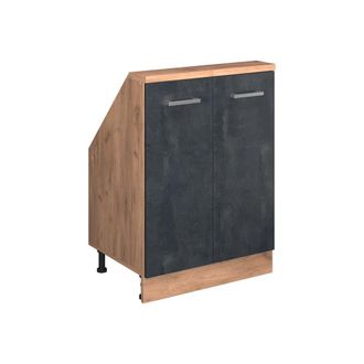 Vicco Küchenschrank für Dachschrägen R-Line, Schwarz Beton/Goldkraft Eiche, 60 cm mit 2 Türen