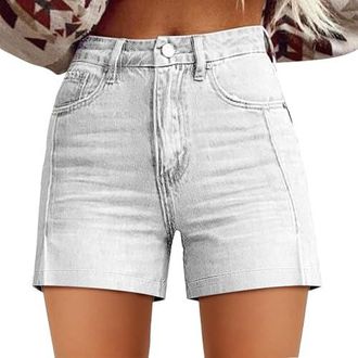 Generico Short court pour femme en jean large, short en denim sexy extensible bermudas avec poches d&eacute;t&eacute; d&eacute;contract&eacute; court push up vintage hotpants &agrave; la mode po