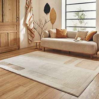 Nazar Rugs Tapis Salon Chambre Doux Beige Uni Rectangulaire Motif G&eacute;om&eacute;trique Grand Blanc De Couloir (171 Cr&egrave;me, 120x160 cm)