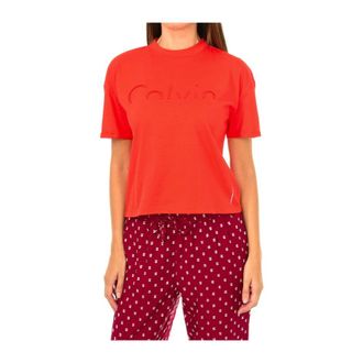 Calvin Klein Kurzarm Rundhals T-Shirt - - Tops - Damen - Rot - XS