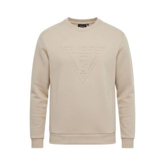 Guess Sweatshirt mit Rundhalsausschnitt und gepr&auml;gtem Dreieck-Logo aus Scuba - - Sweatshirts & Hoodies - Herren - Beige - L