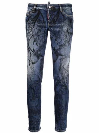 Dsquared2 jean skinny &agrave; fleurs - Bleu