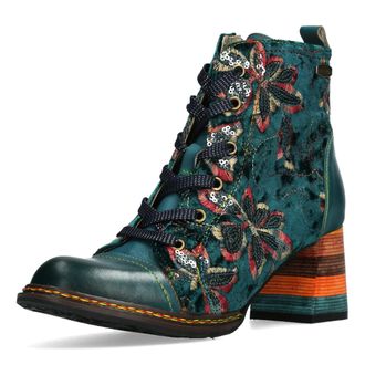 Laura Vita Damen Stiefelette Leder mit Blumenmuster und Cap Toe Rejineo 78, Gr&ouml;&szlig;e:40 EU, Farbe:T&uuml;rkis