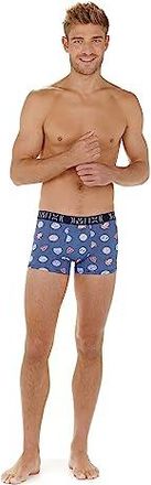 HOM Boxers ALF 2 Boxeur ajusté, Lot de 2: Motif rayé et blasons Tons de Bleus + Marine uni, 2XL Homme