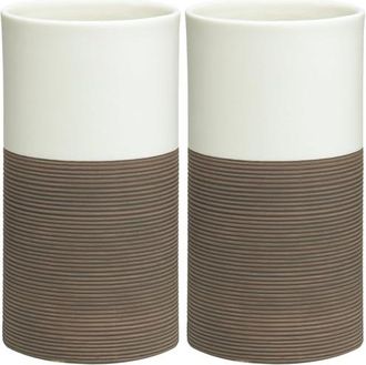 Sealskin Becher Doppio, Zahnputzbecher aus nat&uuml;rlichem Porzellan, Farbe: Braun, handbemalt (Packung mit 2)