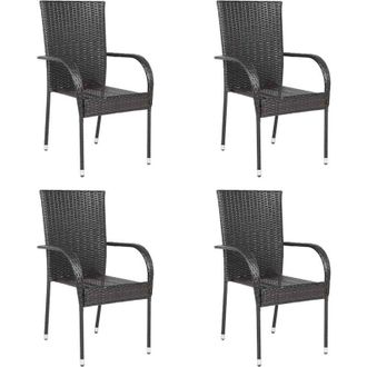 vidaXL Vidaxl - Chaises empilables dext&eacute;rieur lot de 4 R&eacute;sine tress&eacute;e Marron