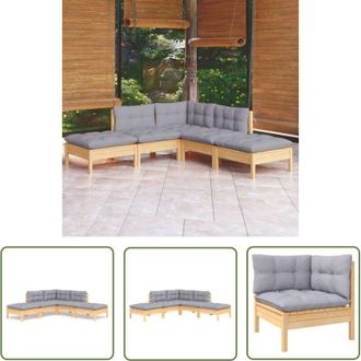 vidaXL Salon de jardin 5 pcs avec coussins gris bois de pin vidaXL