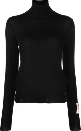 Golden Goose Femme, Pulls, Noir, Taille: 40 FR Logo Patch Wool Turtleneck