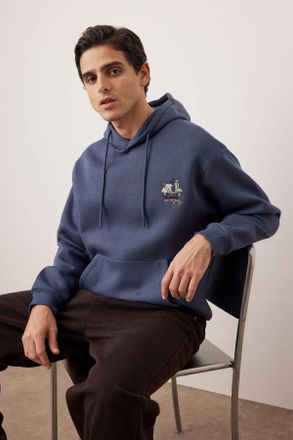 Trendyol MAN Herren Dunkelblau Slogan Lang Oversize Sweatshirts